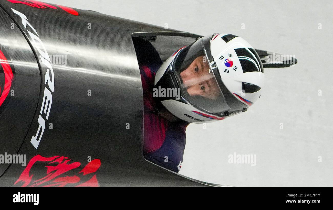 Kim Yoo-ran, of South Korea, drives during the women's monobob heat 2 ...