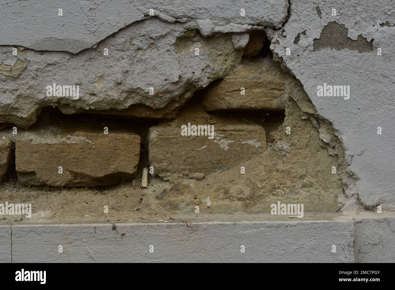 Old brick, damaged, gray wall concept background Stock Photo - Alamy
