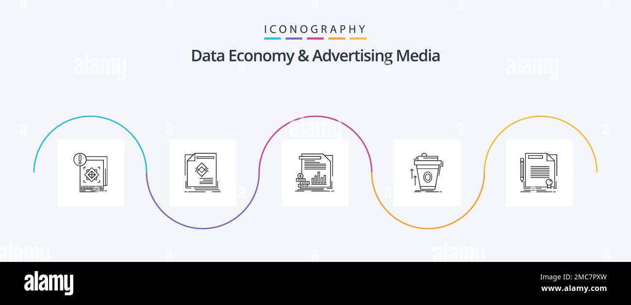 Data Economy And Advertising Media Line 5 Icon Pack Including coffee ...