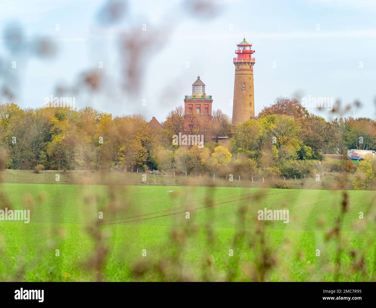 Landscape with Cape Arkona lighthouse at Baltic Sea on Rugen Island ...