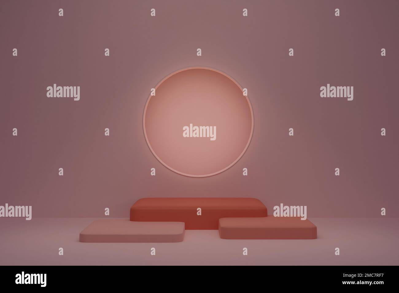 3d rendering. Mock scene of beige cube podiums on beige background with ...