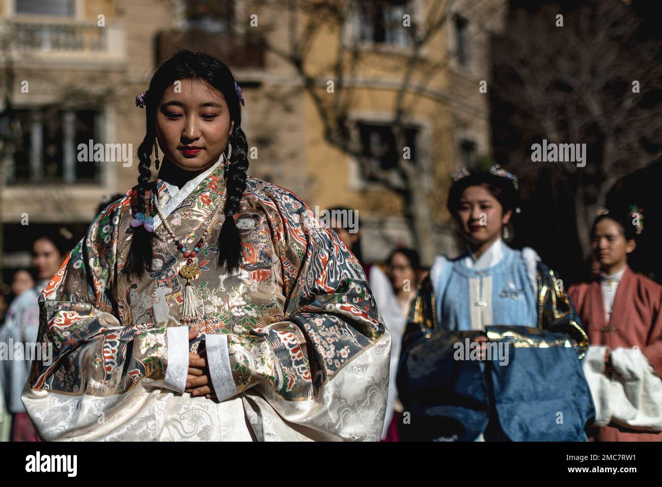 Barcelona, Spain. 21st Jan, 2023. Traditional dressed girls perform ...