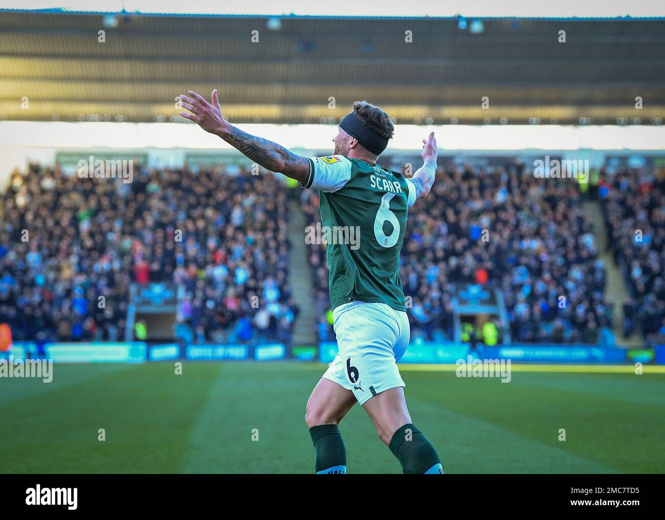 GOAL Plymouth Argyle defender Dan Scarr (6) celebrates a goal to make ...