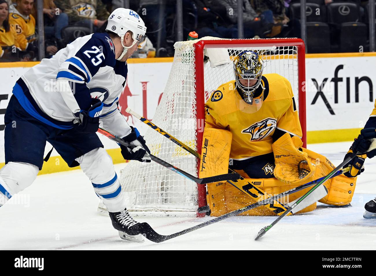 Nashville Predators goaltender Juuse Saros (74) stops a shot by ...