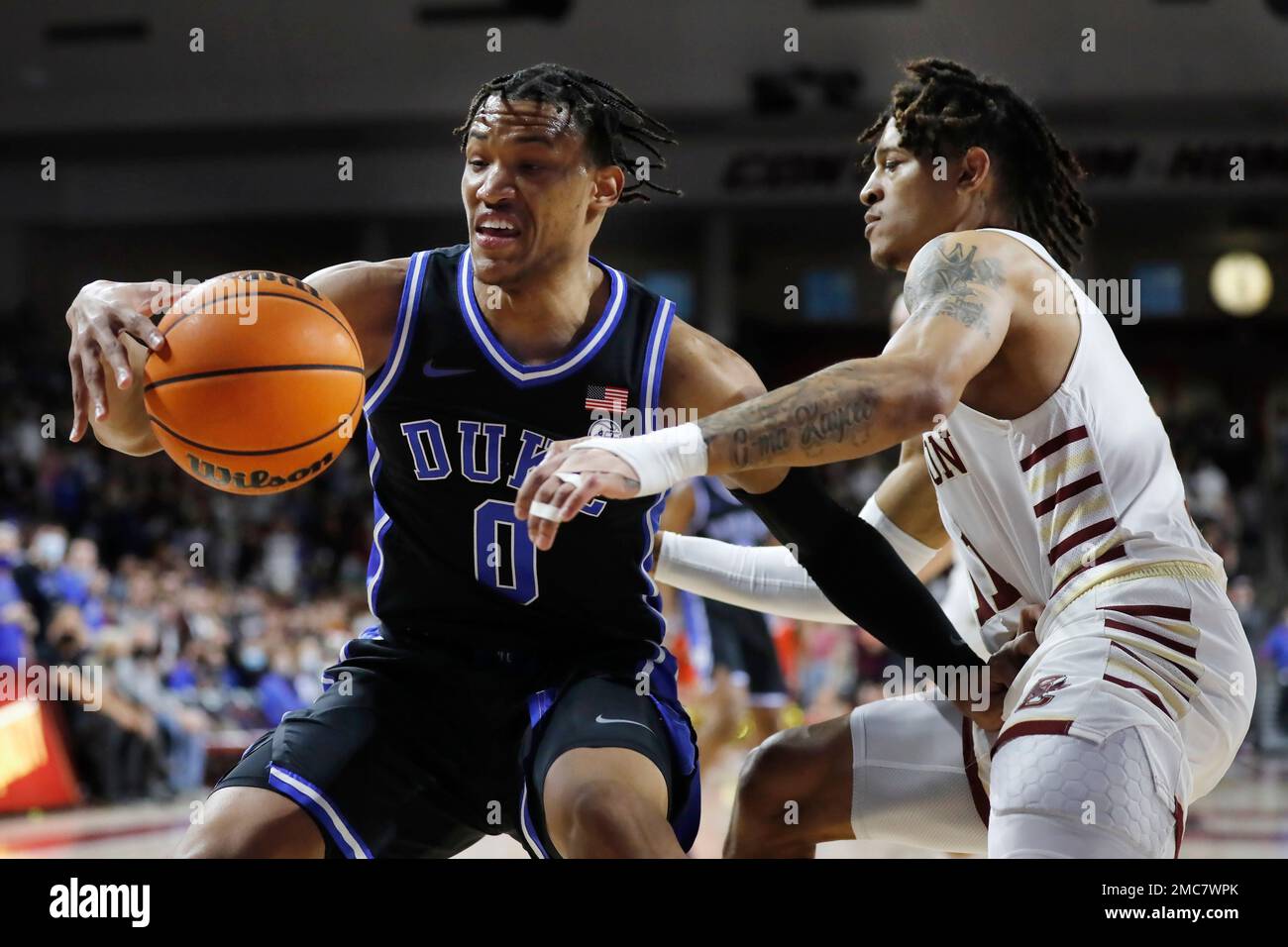 Duke's Wendell Moore Jr. (0) wheels away from Boston College's Makai ...