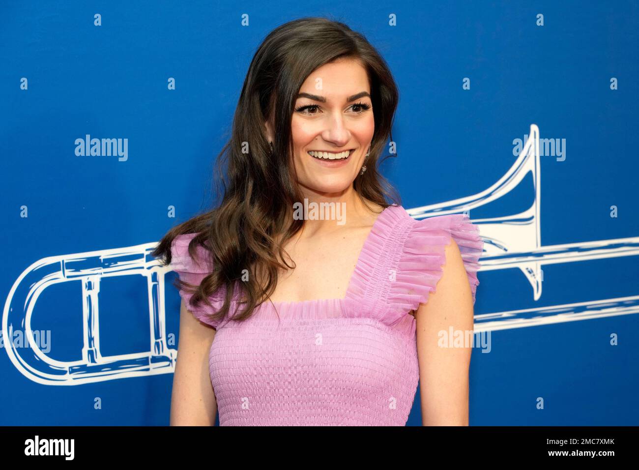 Haley Fish walks the red carpet after the opening night performance of Broadway's "The Music Man ...