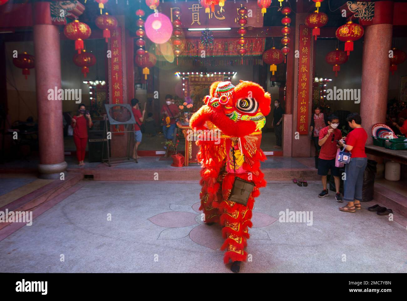 Chiang Mai, Thailand. 21st Jan, 2023. Dancers perform Lion dance during ...