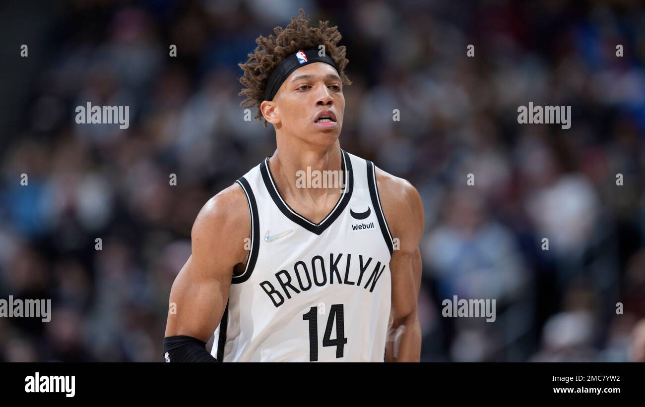 Brooklyn Nets forward Kessler Edwards (14) in the first half of an NBA ...