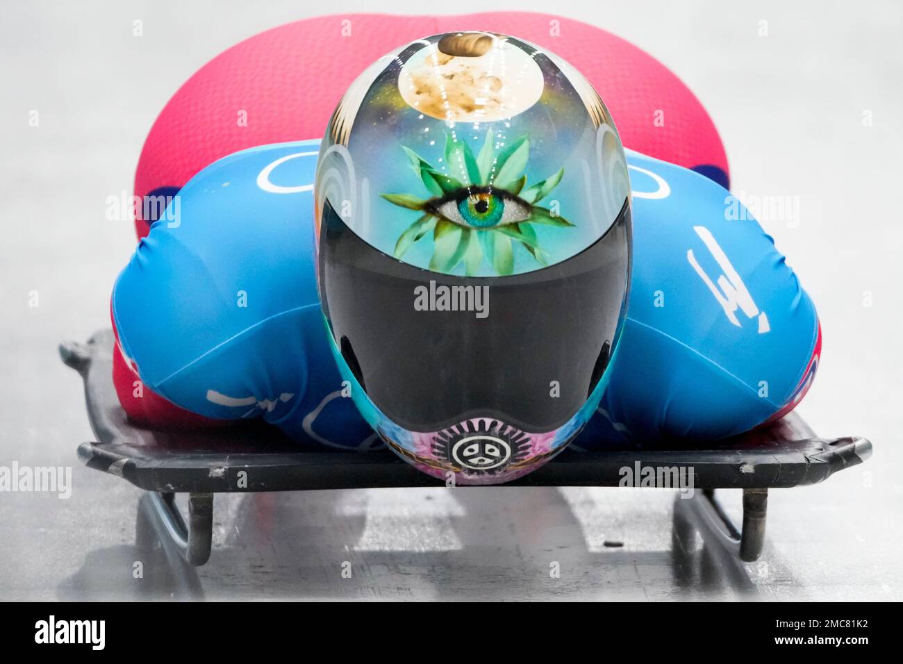 Kellie Delka, of Puerto Rico, slides during the women's skeleton run 3 at the 2022 Winter ...