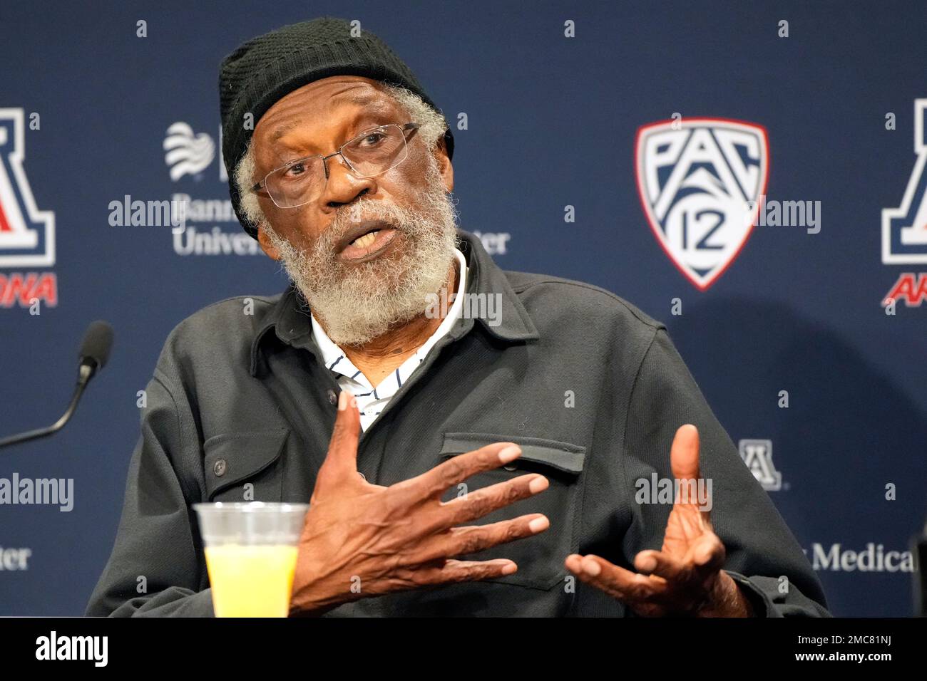 Arizona basketball legend Ernie McCray addresses the media before an ...