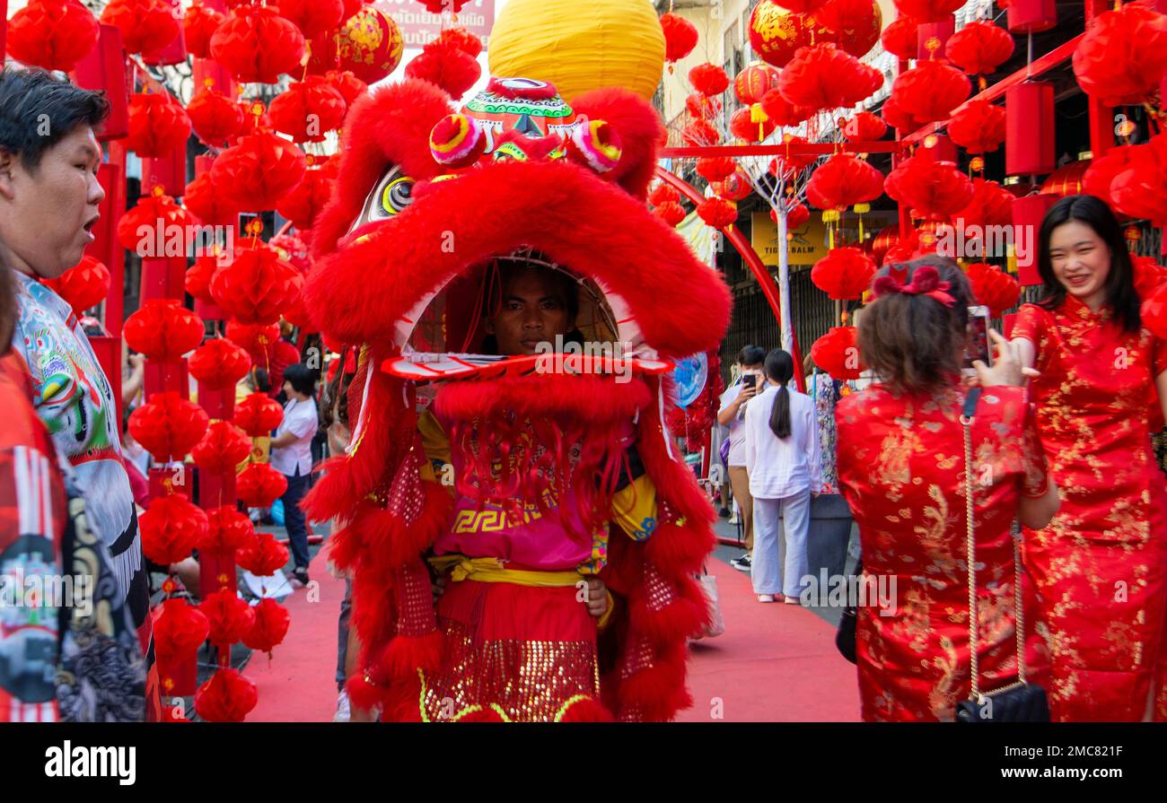 Dancers perform Lion dance during the Chinese Lunar New Year at Guan Yu ...