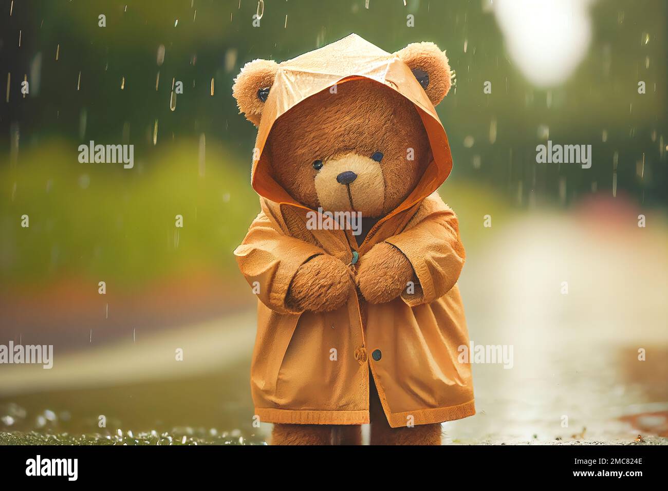 Lonely Teddy Bear In Rain