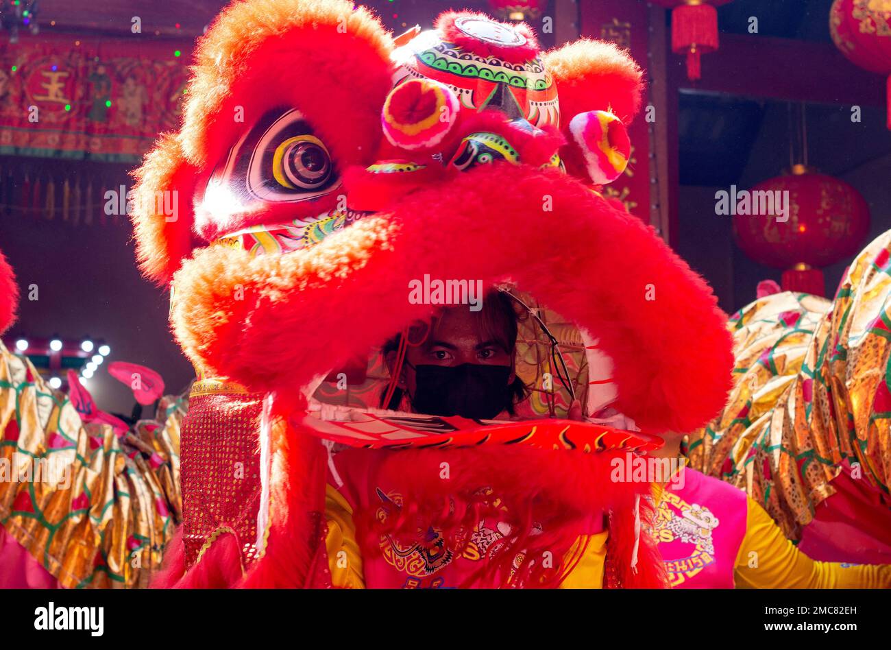 Chiang Mai, Thailand. 21st Jan, 2023. A dancer performs Lion dance ...