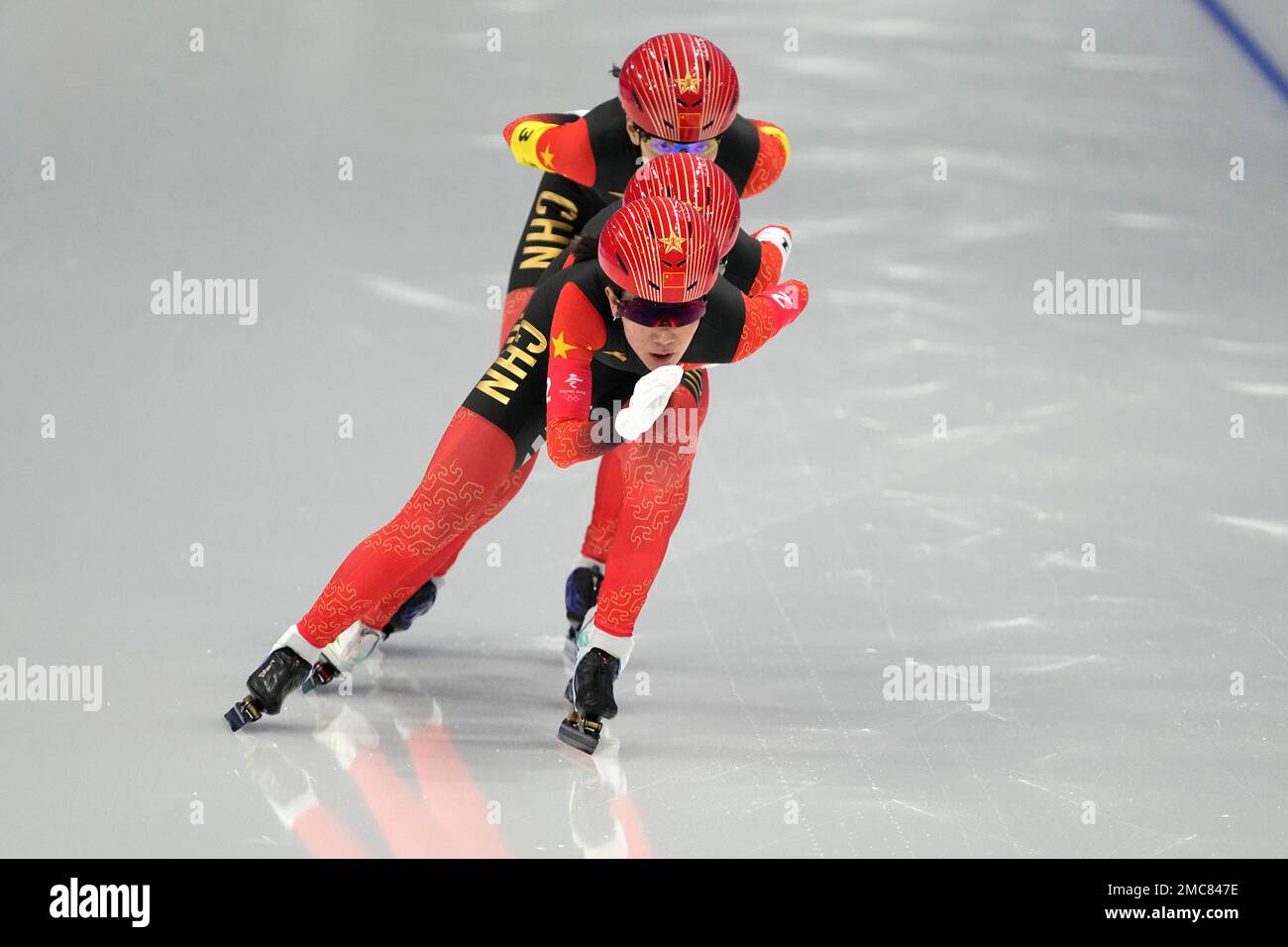 Team China, led by Han Mei, with Adake Ahenaer center and Li Qishi ...