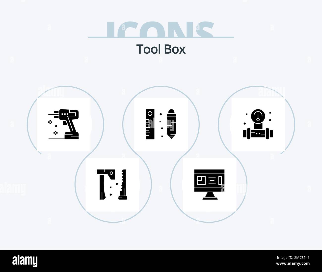 Tools Glyph Icon Pack 5 Icon Design. manometer. pencil. planning. measuring. tool Stock Vector ...