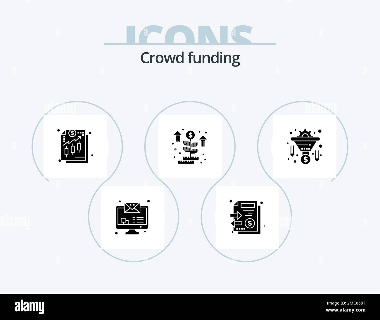 Crowdfunding Glyph Icon Pack 5 Icon Design. funnel. conversion. finance ...