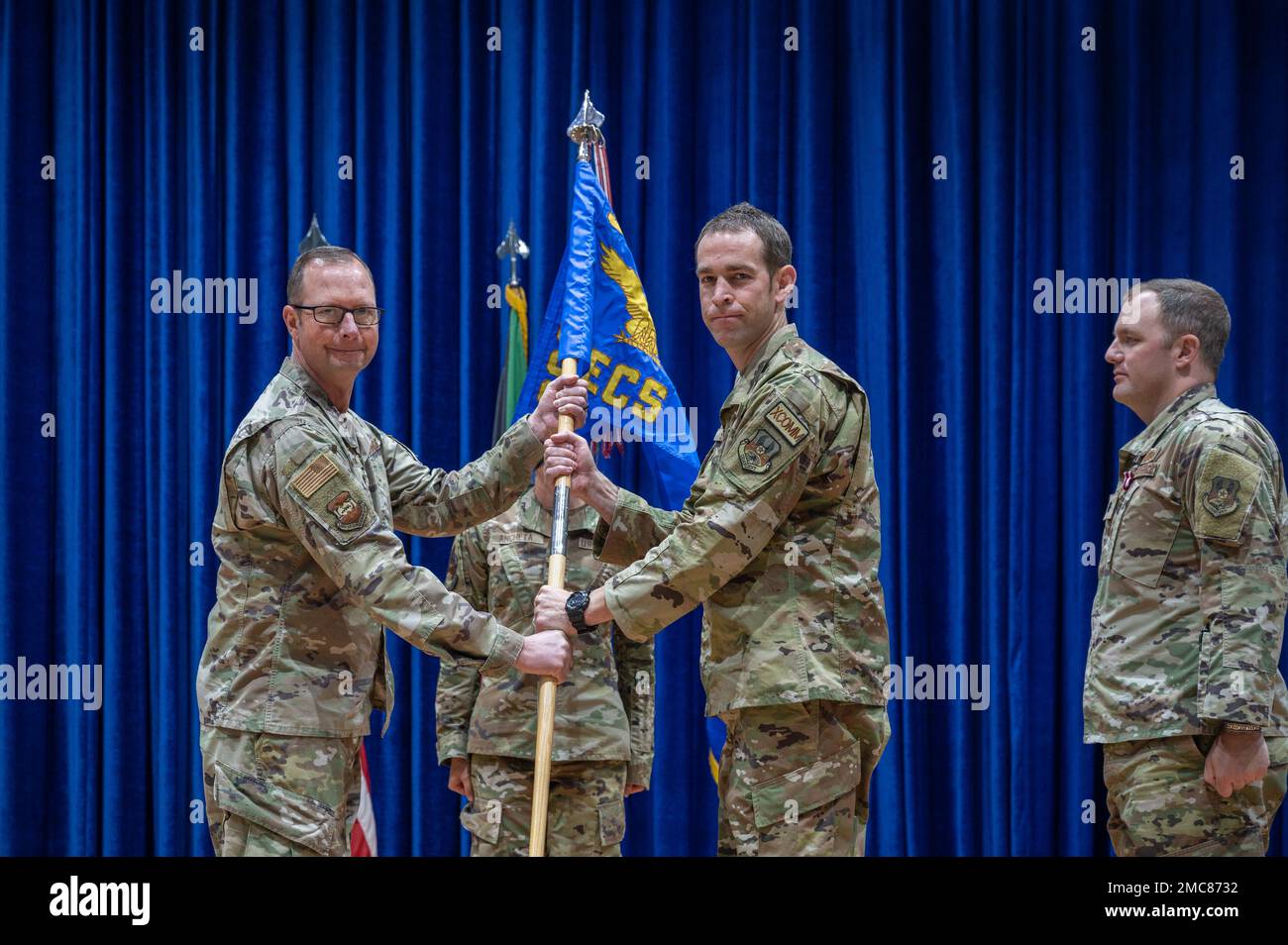U.S. Air Force Lt. Col. Tyler Stubbs, center, incoming commander of the ...
