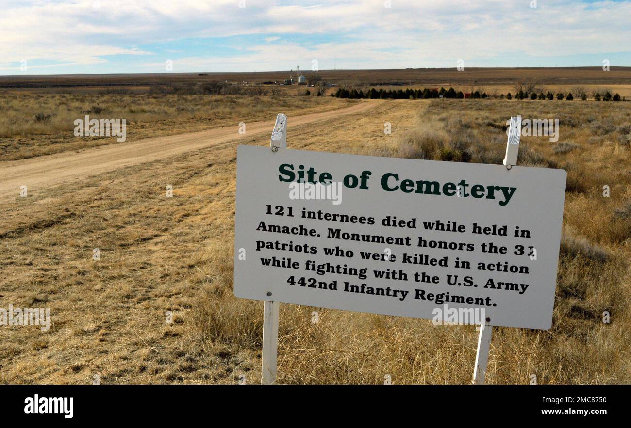 FILE - A sign points the way to the cemetery of Camp Amache, on Jan. 18 ...