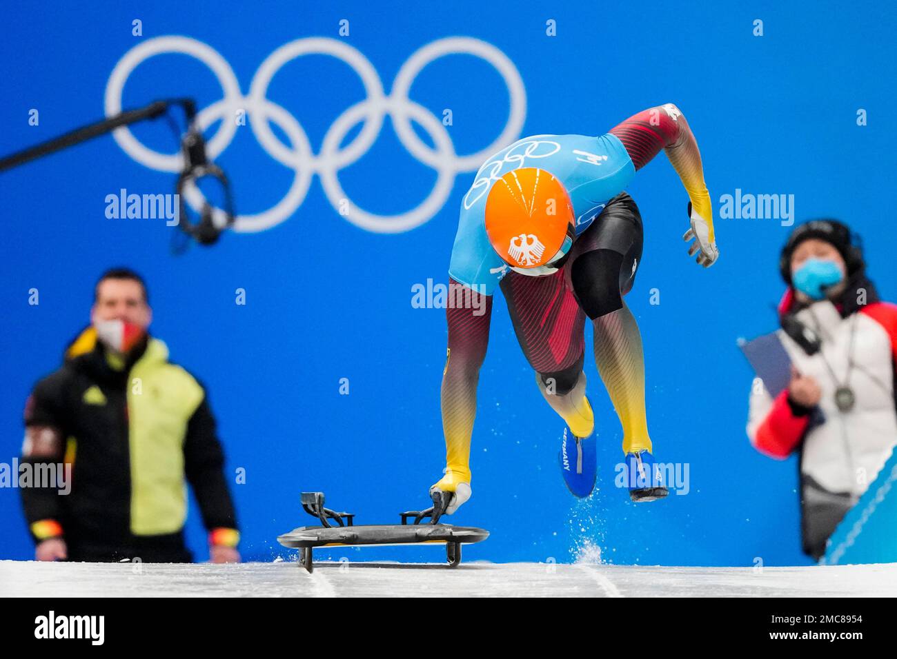 Christopher Grotheer, of Germany, starts the men's skeleton run 3 at ...