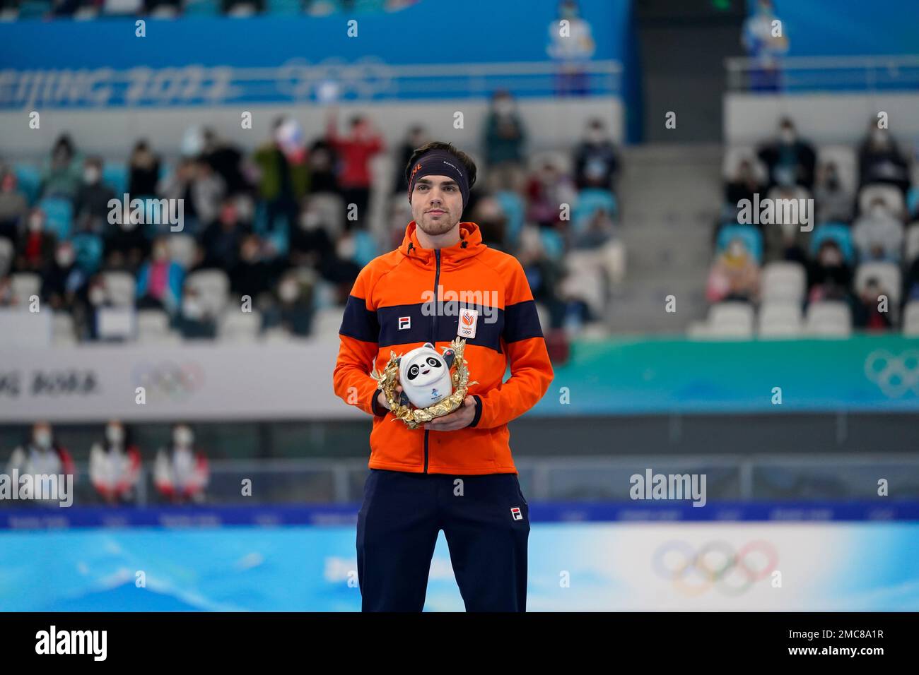 Silver medalist Patrick Roest of the Netherlands poses during a venue ...
