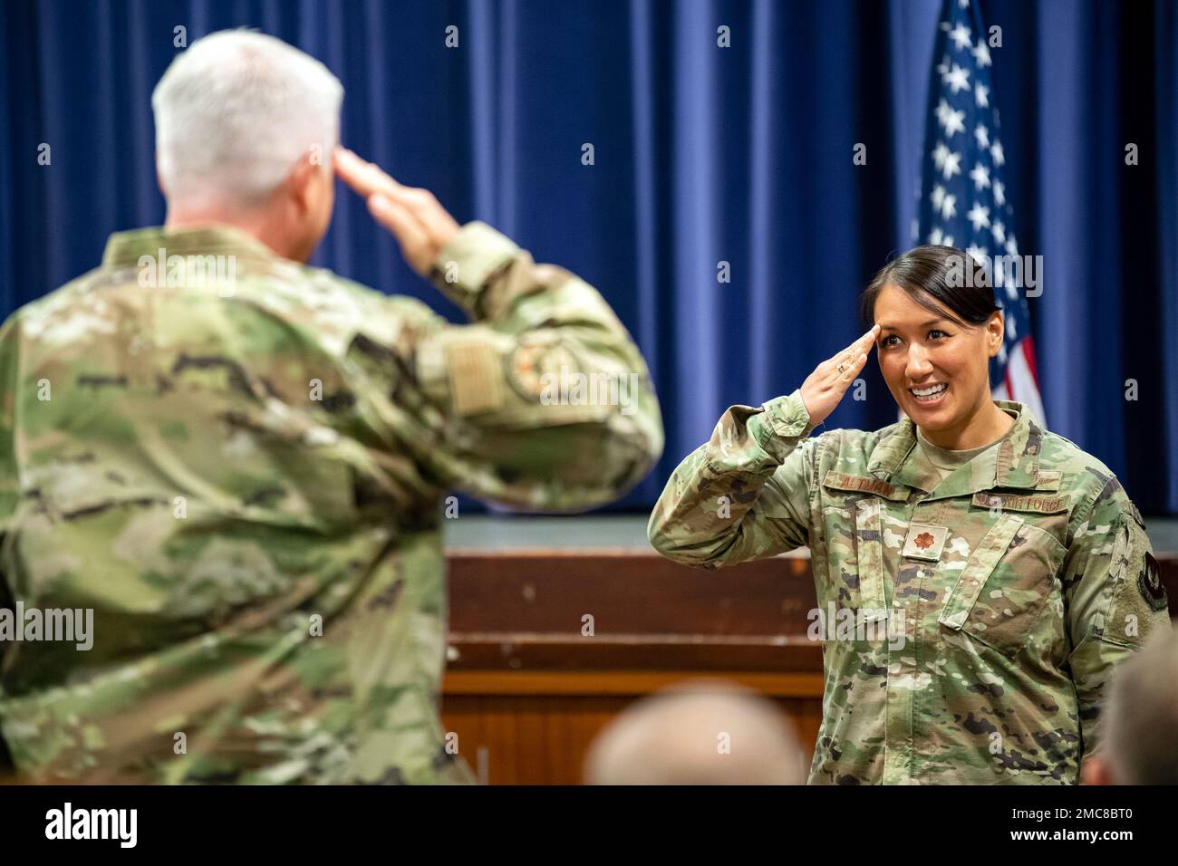 U.S. Air Force Maj. Amanda Altman, right, 422d Communications Squadron ...