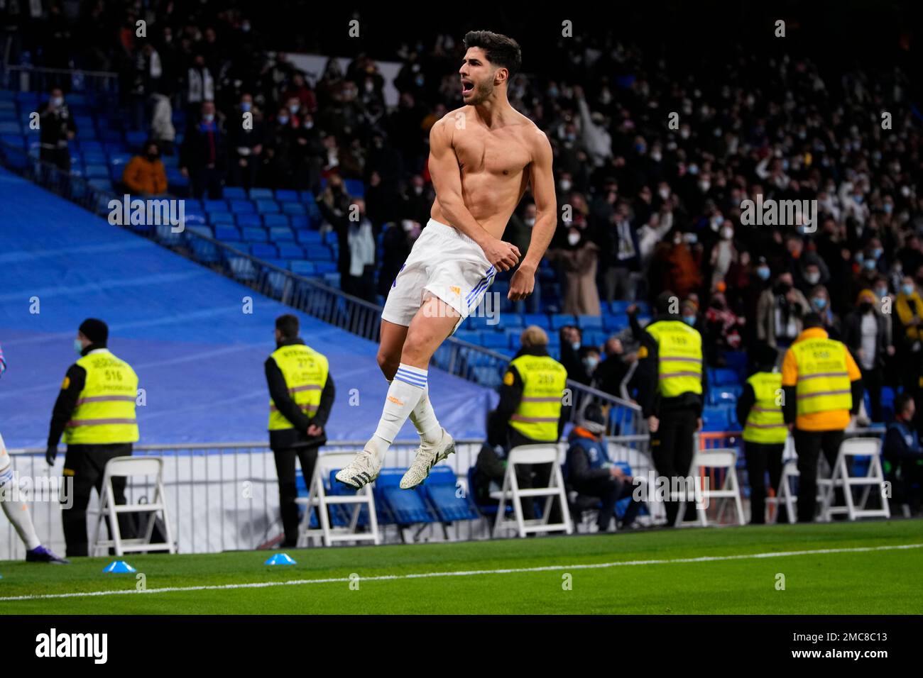 Real Madrid's Marco Asensio celebrates after scoring during a Spanish ...