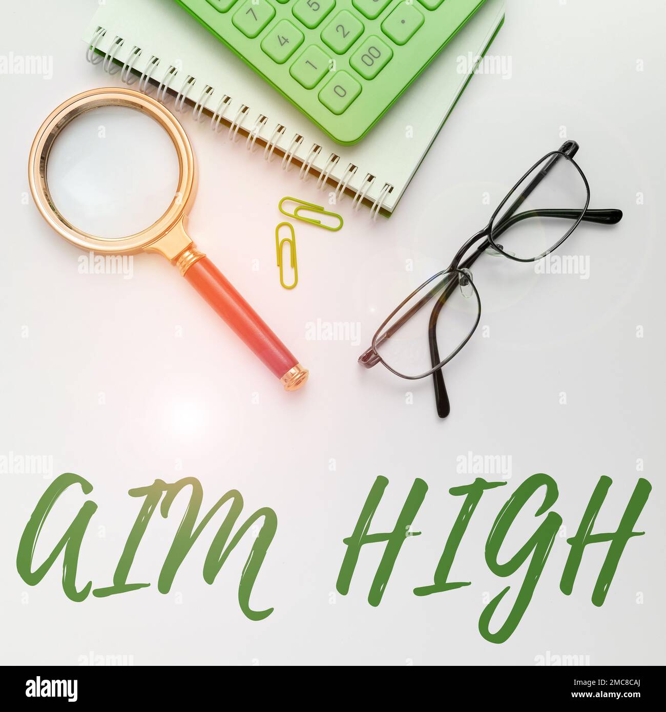 Sign displaying Aim High. Concept meaning go for best job school or ...