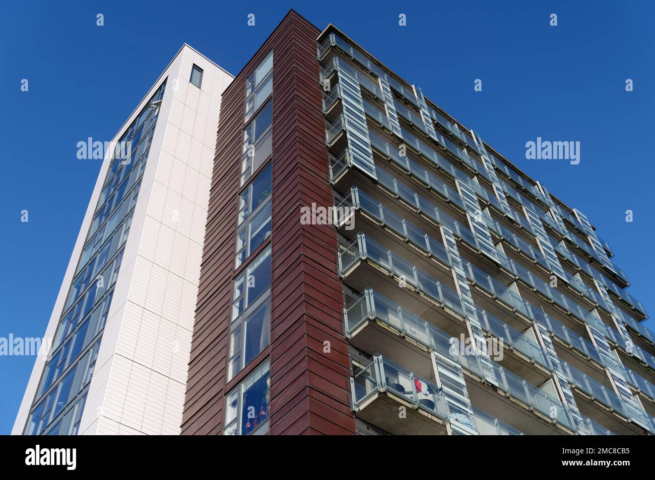 High rise residential building of flats with cladding being replaced ...