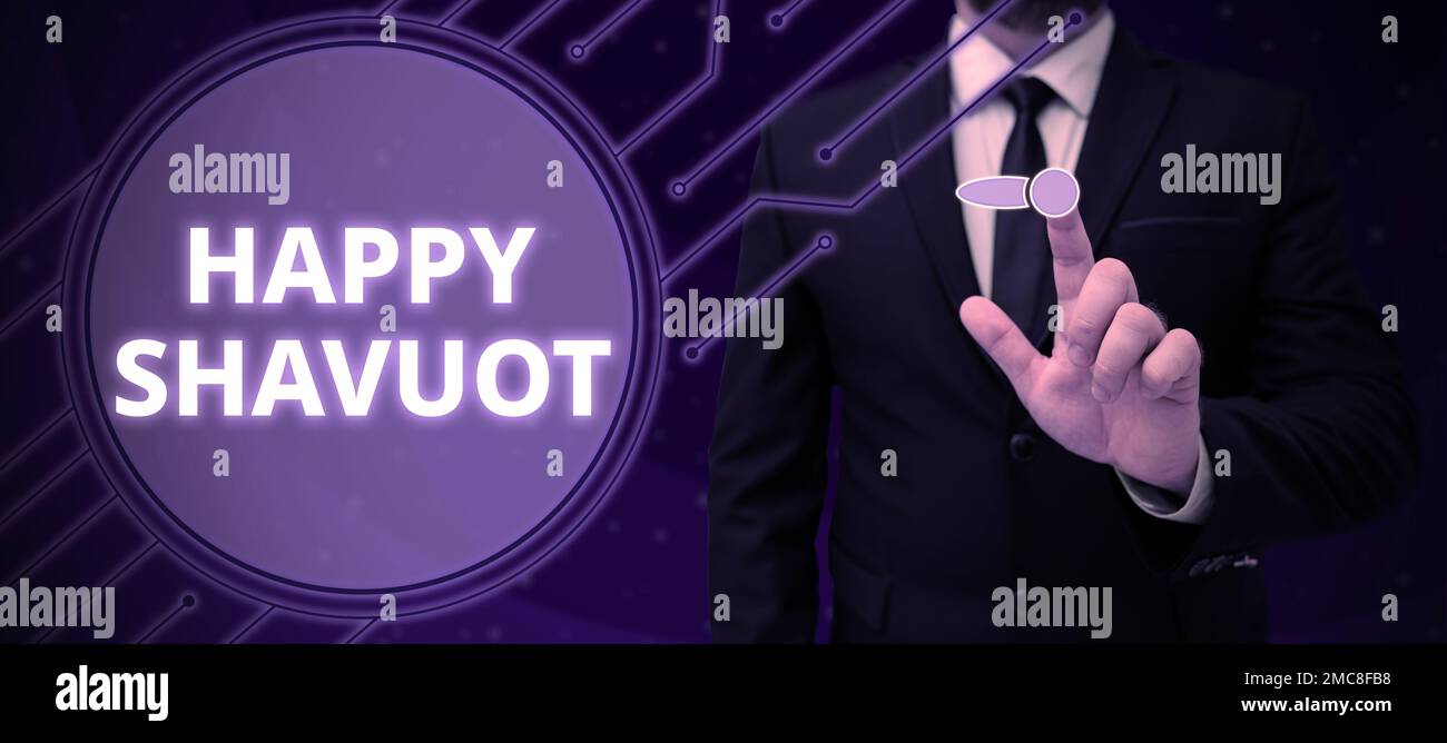 Text sign showing Happy Shavuot. Concept meaning Jewish holiday ...