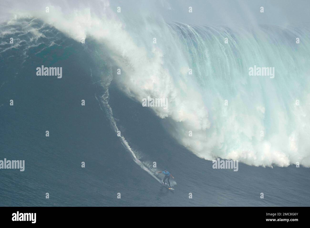 Surfer Justine Dupont from France rides a wave before getting injured ...