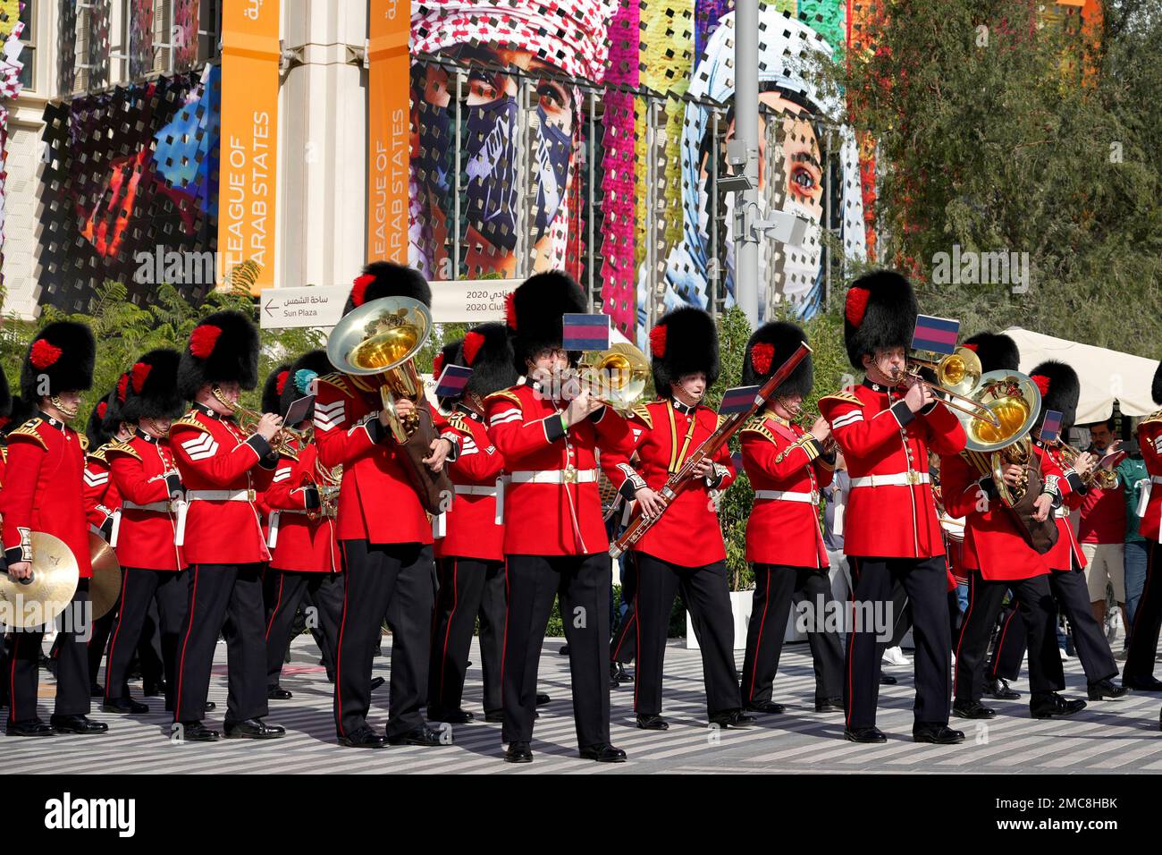 Royal guard march in front of the UK pavilion during Britain national ...