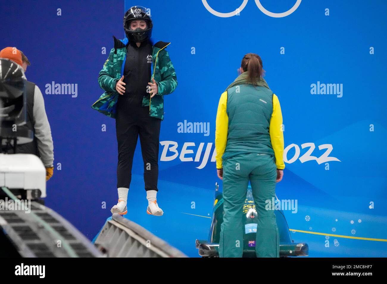 Breeana Walker, of Australia, warms up prior to a women's monobob ...