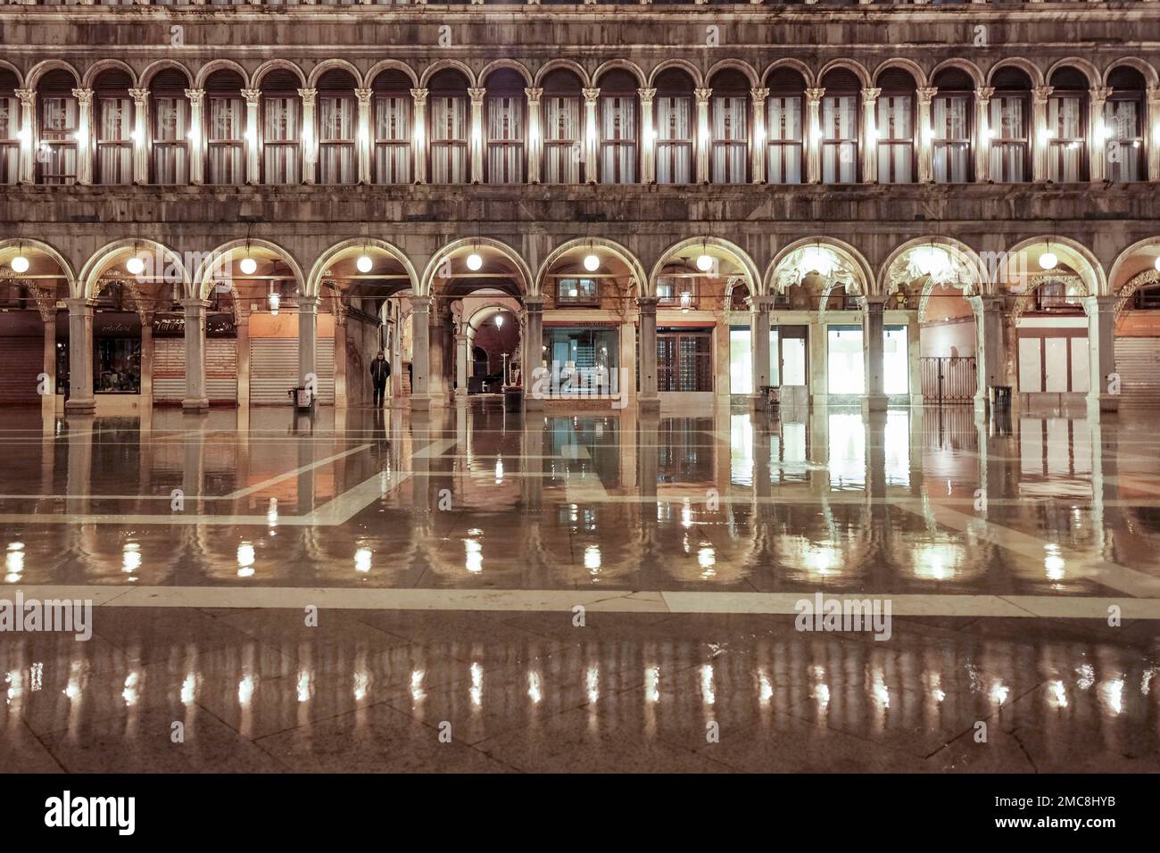 A view of St. Mark's Square flooded during seasonal high tide in Venice ...