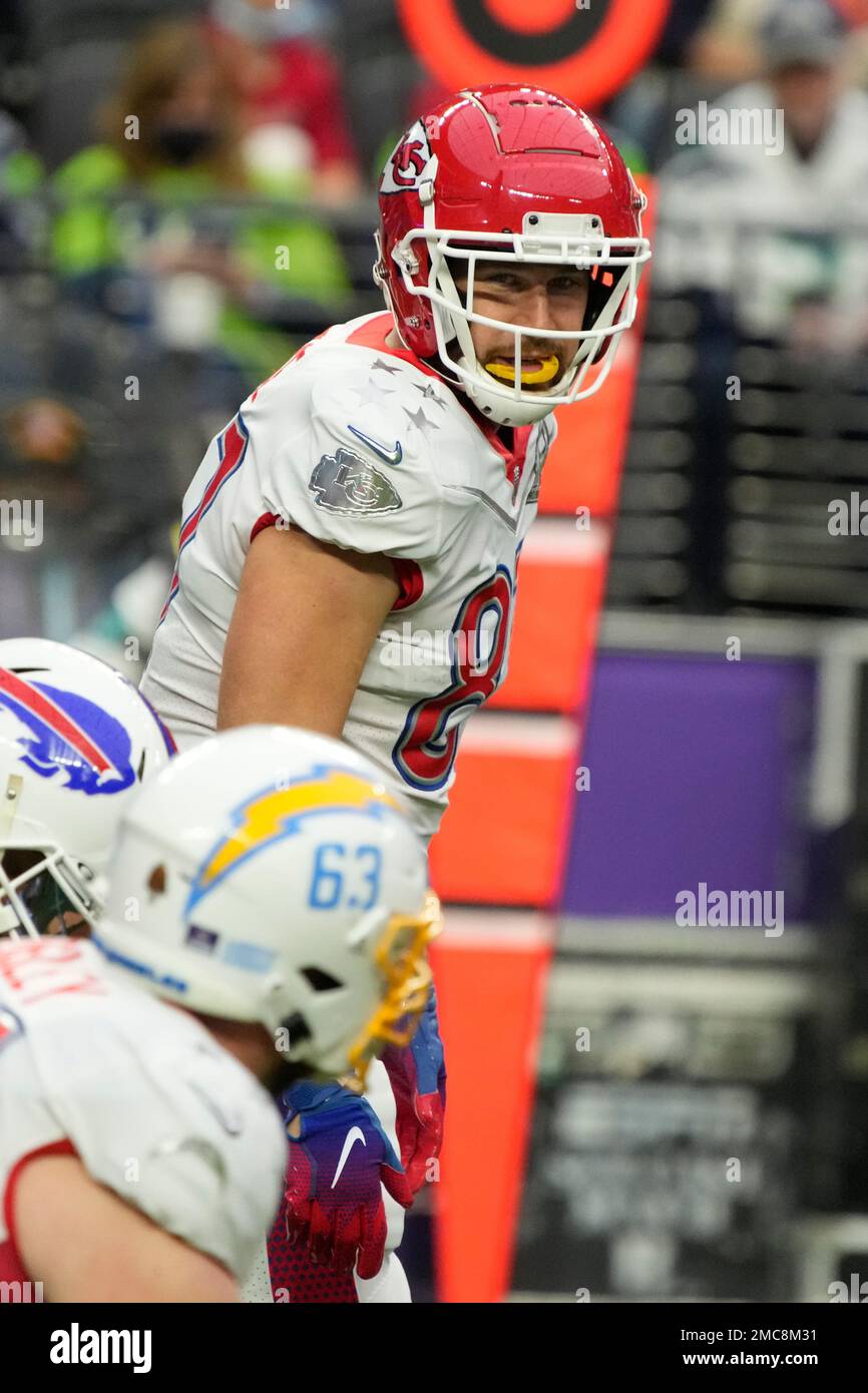 AFC tackle Travis Kelce of the Kansas City Chiefs (87) during the first ...