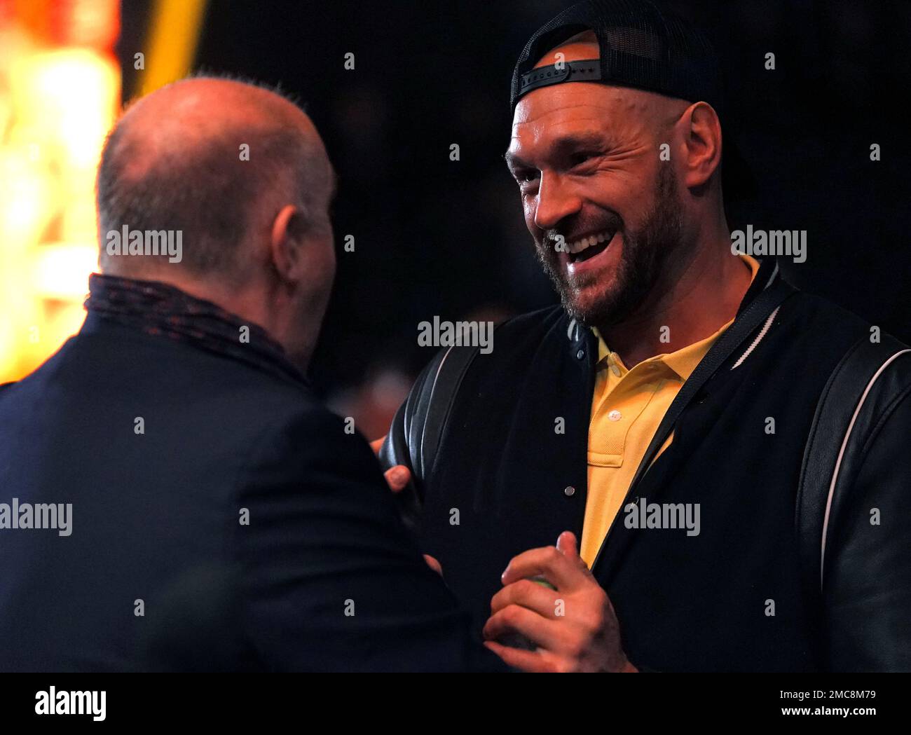 Tyson Fury (right) talks to Steve Bunce at the AO Arena, Manchester ...