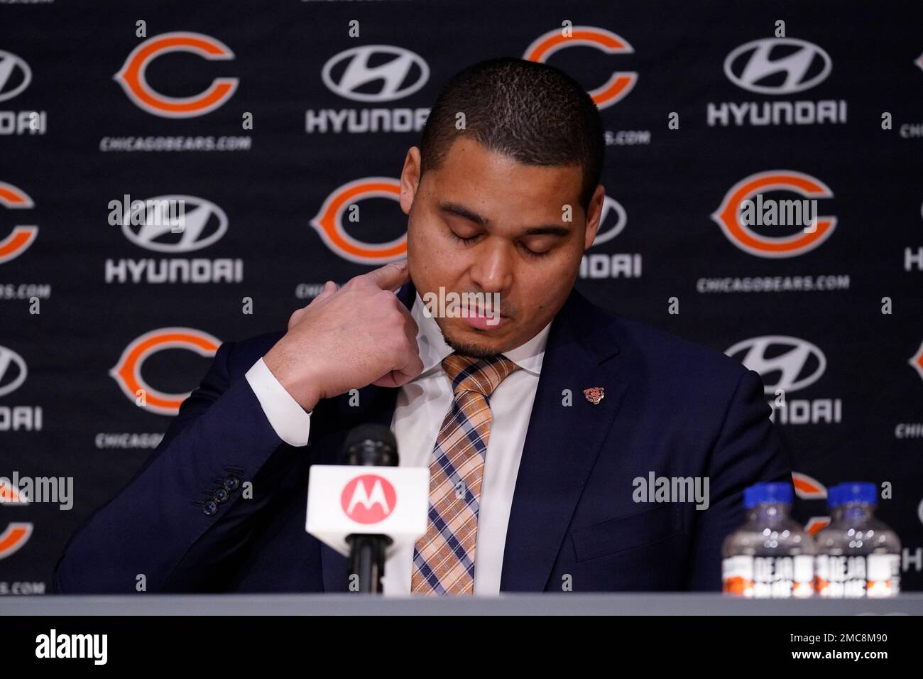 Chicago Bears new general manager Ryan Poles listens to a question ...