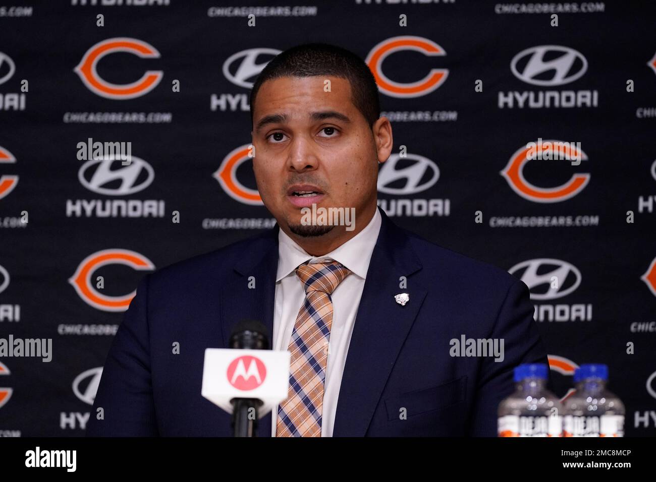 Chicago Bears new general manager Ryan Poles speaks during a news ...