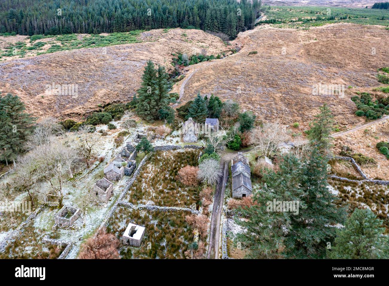 Aerial view of the Dunlewy Ghost Town in County Donegal - Ireland Stock ...