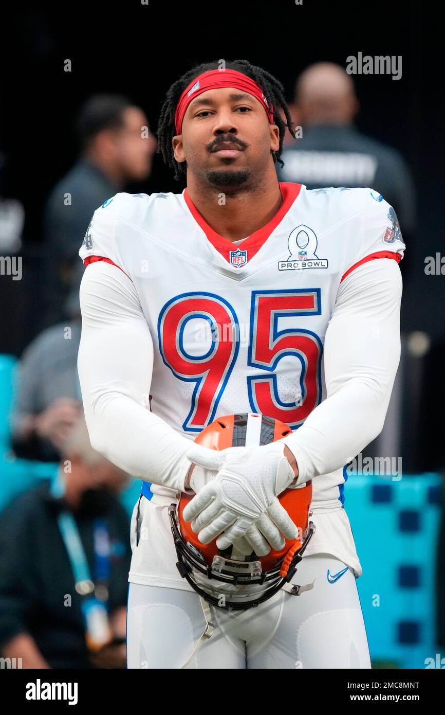 AFC defensive end Myles Garrett of the Cleveland Browns (95) during the ...