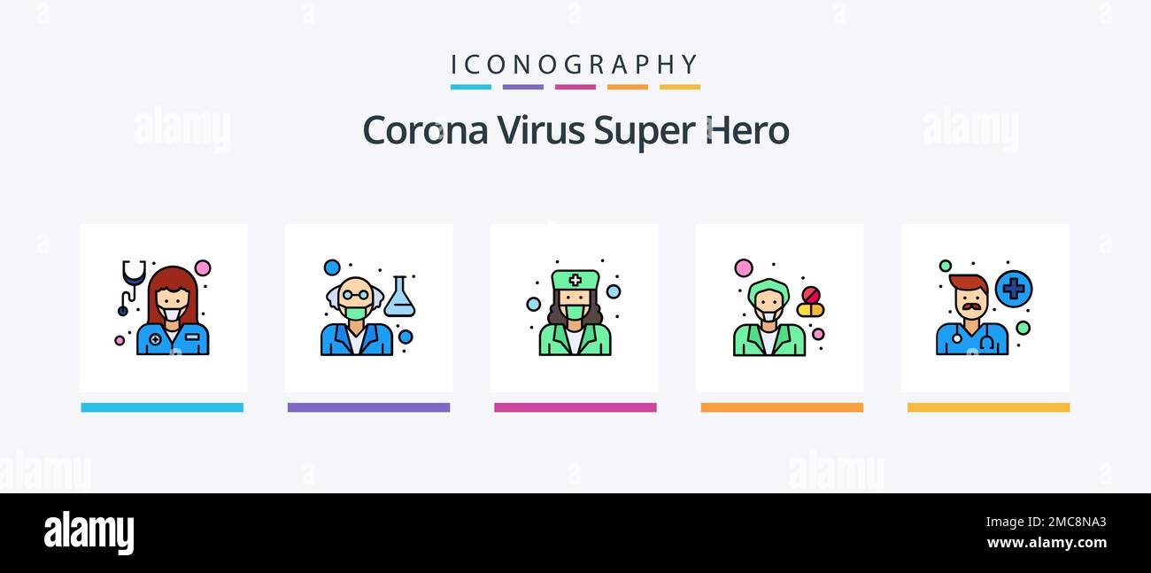 Corona Virus Super Hero Line Filled 5 Icon Pack Including pharmacist ...