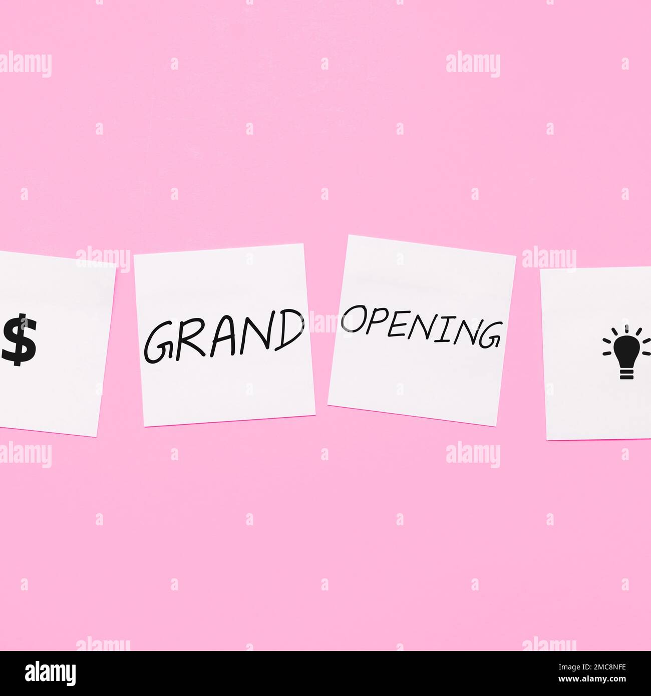 Text caption presenting Grand Opening. Business overview Ribbon Cutting ...