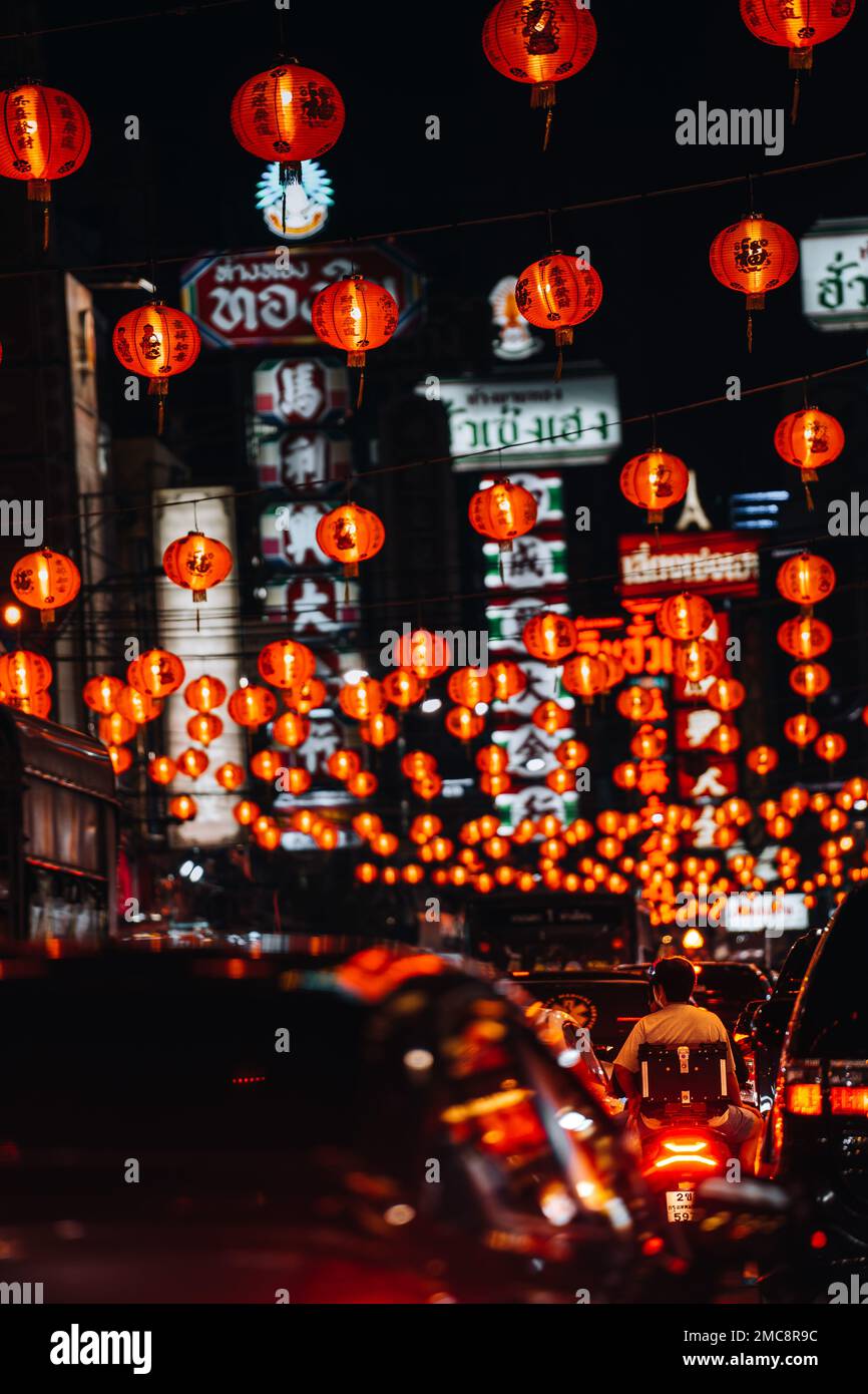 Chinese New Year Lunar in Chinatown Bangkok Thailand with Lanterns and Lights Stock Photo - Alamy