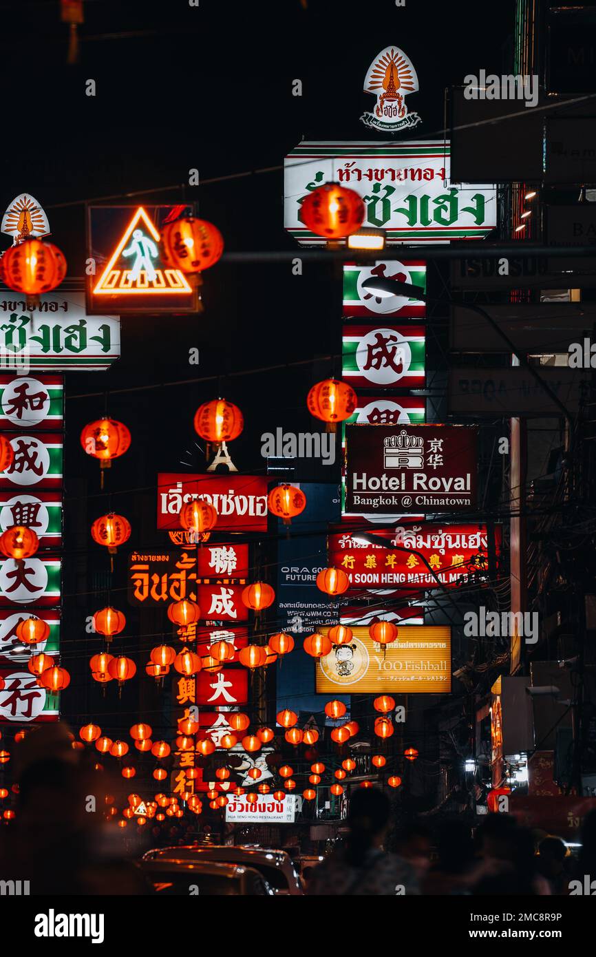 Chinese New Year Lunar in Chinatown Bangkok Thailand with Lanterns and Lights Stock Photo - Alamy