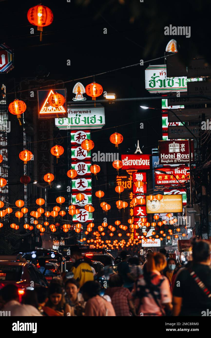 Chinese New Year Lunar in Chinatown Bangkok Thailand with Lanterns and Lights Stock Photo - Alamy