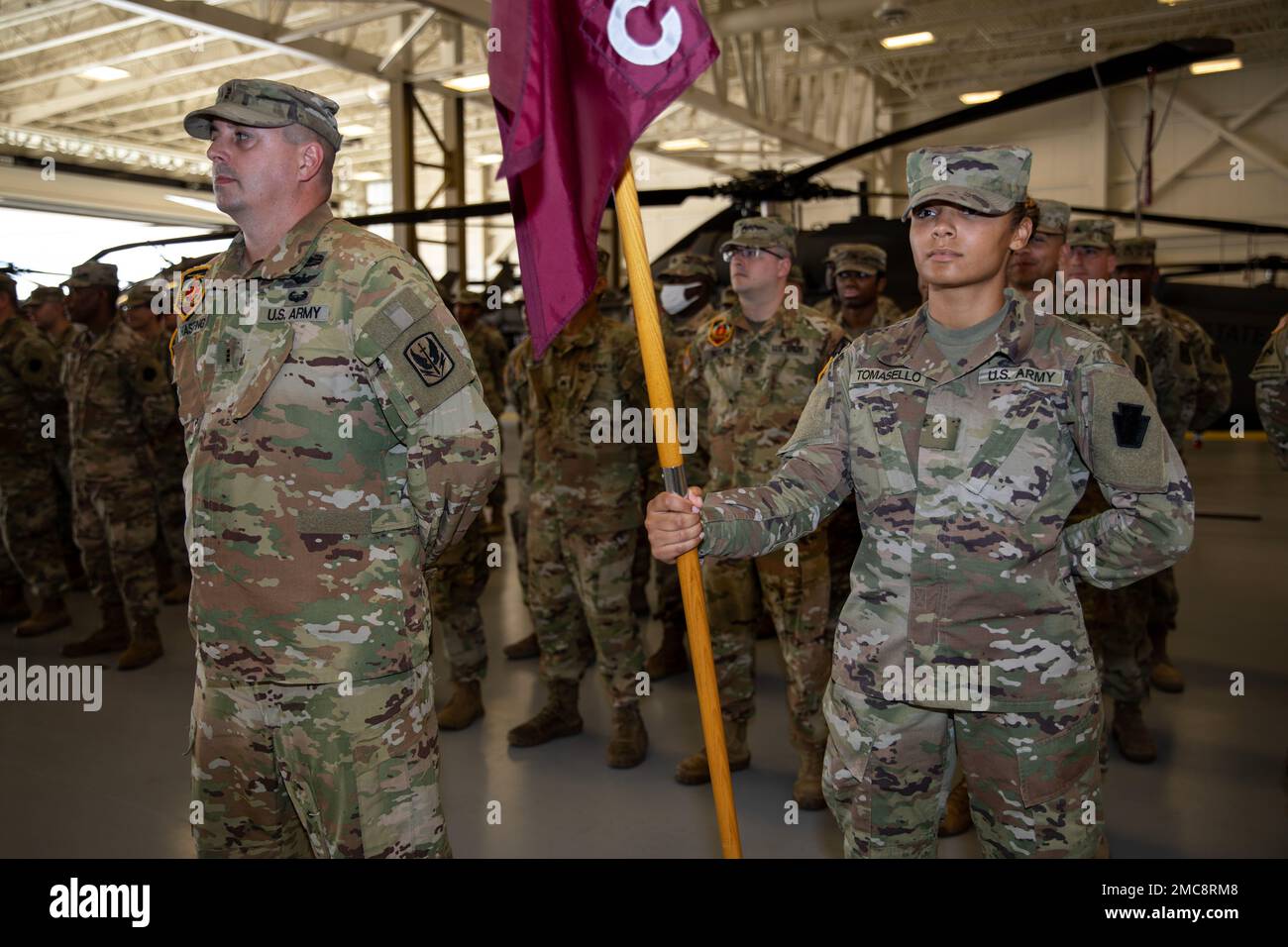 U.S. Army Soldiers with the 1st Assault Helicopter Battalion, 150th Aviation Regiment, stand at ...