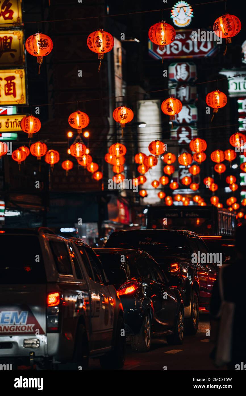 Chinese New Year Lunar in Chinatown Bangkok Thailand with Lanterns and Lights Stock Photo - Alamy