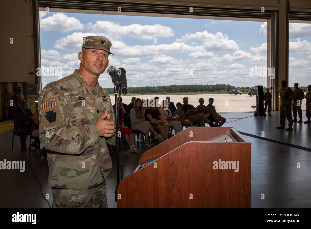 U.S. Army Lt. Col. Ryan J. Smith speaks at a change of command ceremony ...