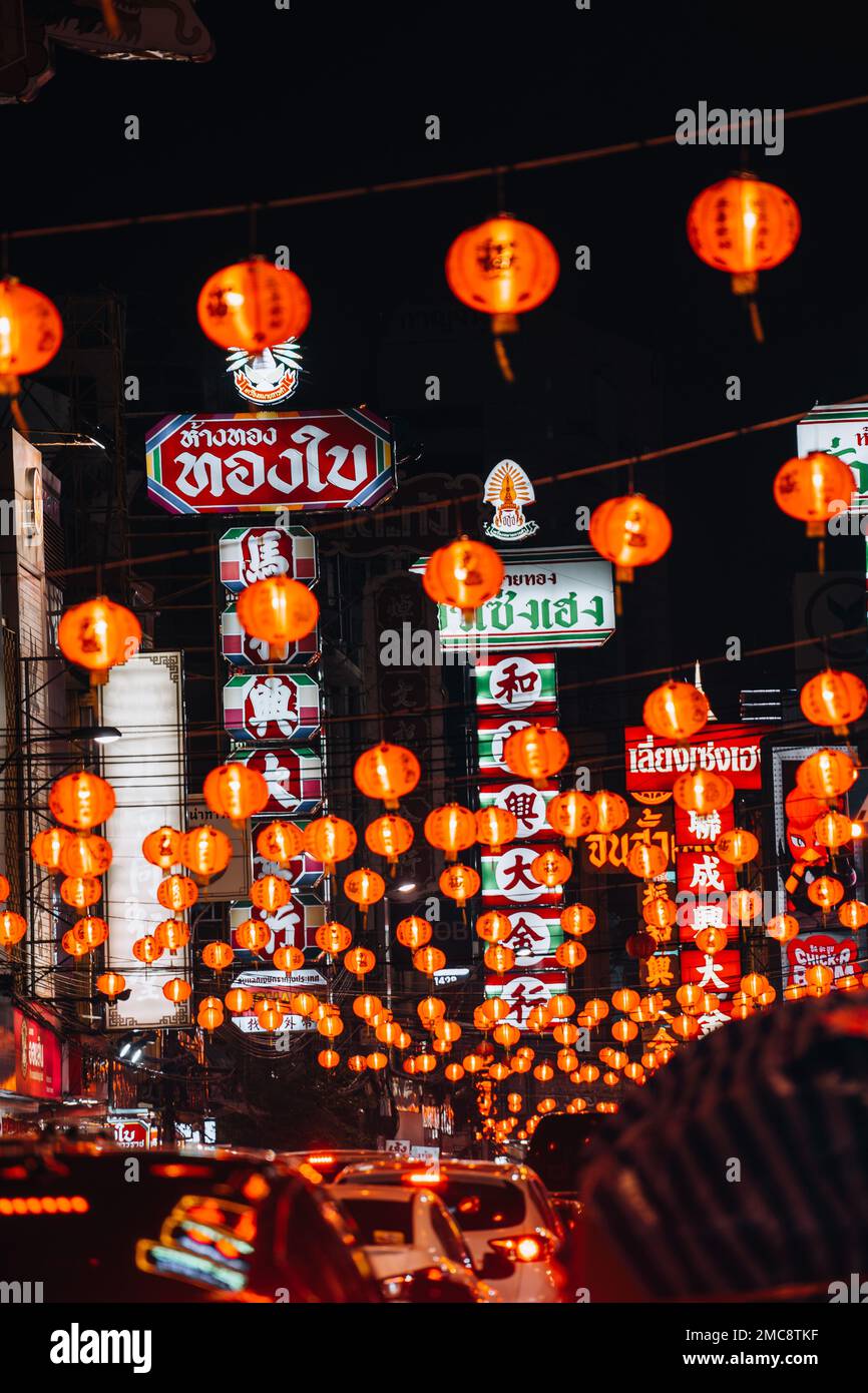 Chinese New Year Lunar in Chinatown Bangkok Thailand with Lanterns and Lights Stock Photo - Alamy