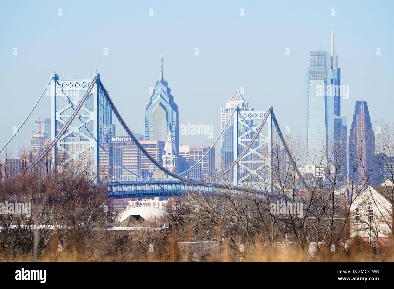 Shown is the Benjamin Franklin Bridge and the Philadelphia skyline as ...