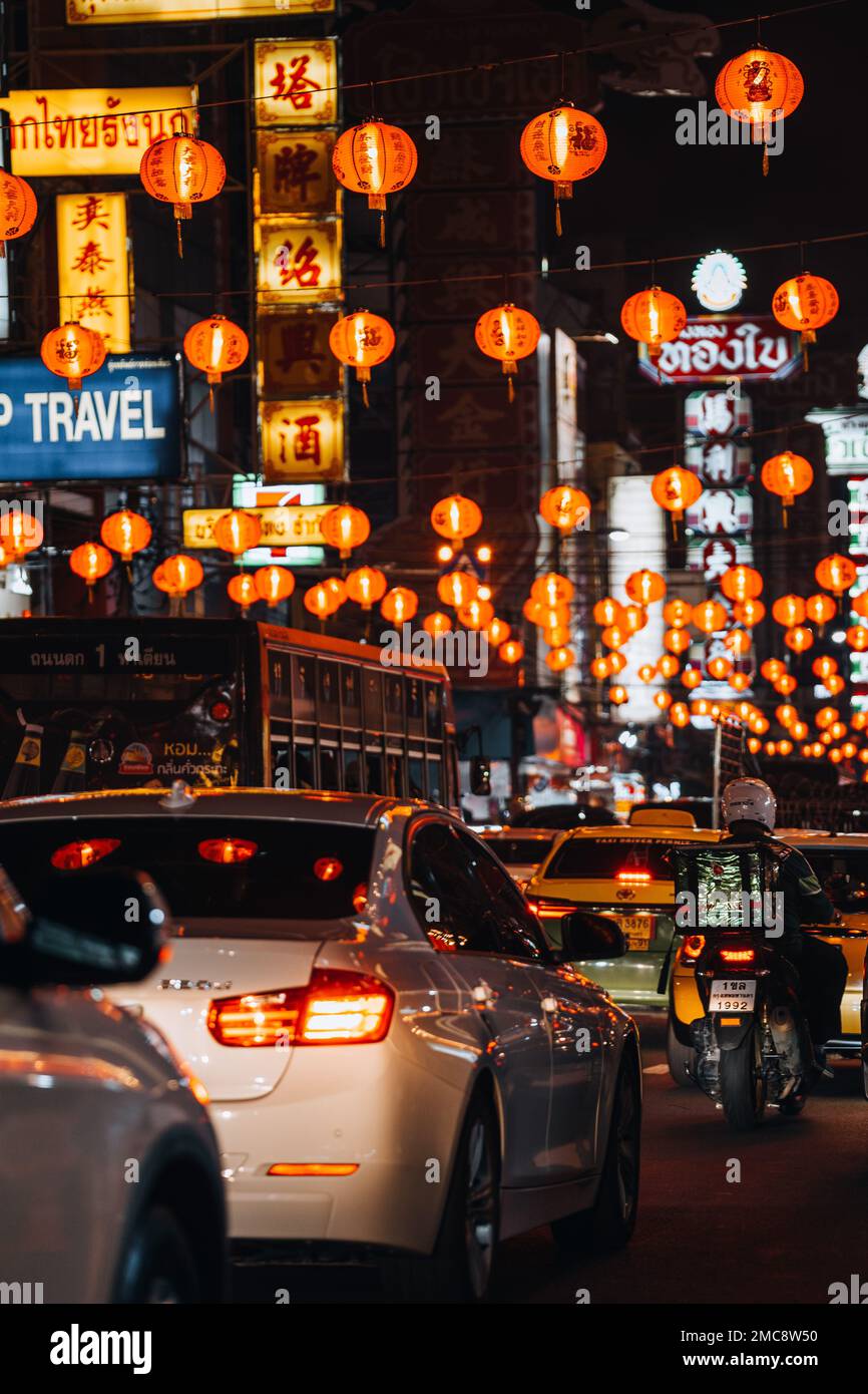 Chinese New Year Lunar in Chinatown Bangkok Thailand with Lanterns and Lights Stock Photo - Alamy